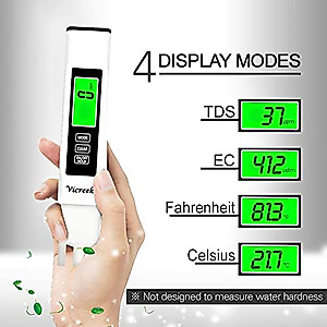 TDS Meter 3 in 1 - Professional Digital Water Tester, Temperature Meter & EC Meter - Accurate and Reliable PPM Meter with LCD Backlight, 0-9999 ppm, Prefect for Drinking Water, Hydroponics by Vicreek