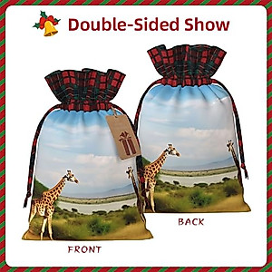 Christmas Gift Bags with Drawstring Burlap Gift Bags African Landscape Christmas Linen Bags for Xmas Party Candy Bags with Cards Xmas Reusable Wrapping Bags Christmas Linen Treat Bags for Holiday