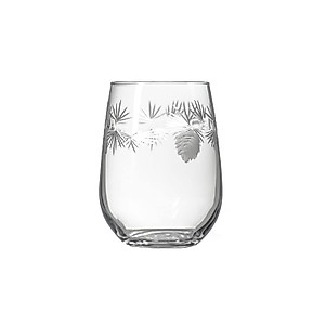 Rolf Glass Icy Pine Stemless Wine Tumbler 17 ounce - Stemless Wine Glasses – Lead-Free Glass - Etched Tumbler Glasses – Proudly Made in the USA (Set of 4)