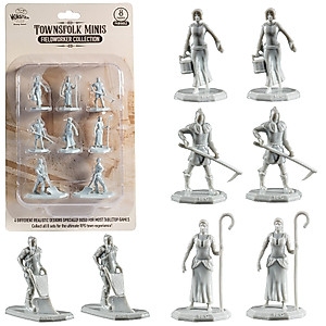 Monster Townsfolk Mini Fantasy Figures - 8pc Paintable Fieldworker Non Player Character NPC Miniatures - 1" Hex-Sized Compatible with DND Dungeons Dragons, Pathfinder, Tabletop Games
