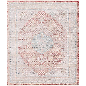 Unique Loom Noble Collection Country, Traditional, Distressed, Vintage, Geometric, Border Area Rug, 8' 0" x 9' 11", Red/Ivory
