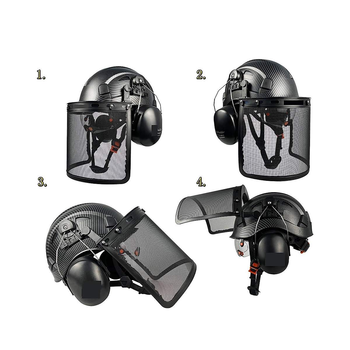 Industrial Safety Helmet Forestry Industrial Safety Helmet with Mesh Face Shield Ear Muffs Cutting Woodworking ANSI Hard Hat Logger Work Caps(Gray BR1 CV Mesh)