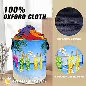 Hawaii Beach Flip Flops Laundry Basket Seaside Foldable Oxford Cloth Funny Tote Bag Laundry Hamper Clothes Storage Bucket Toy Organizer For Bathroom/Laundry Storage/Bedroom 18.9x16.5 Inch