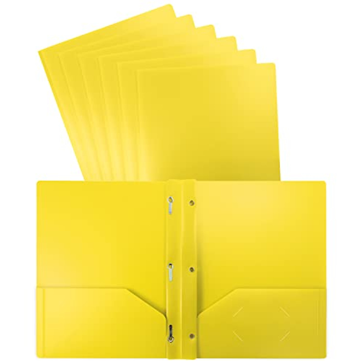 Better Office Products Yellow Plastic 2 Pocket Folders with Prongs, Heavyweight, Letter Size Poly Folders, 24 Pack, with 3 Metal Prongs Fastener Clips, Yellow