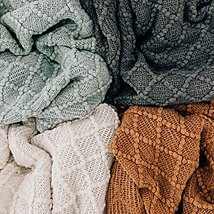 GRACED SOFT LUXURIES Throw Blankets Woven Soft for Sofa Couch Decorative Knitted Farmhouse Fringe Blanket (Cashew, Large 50" x 60")