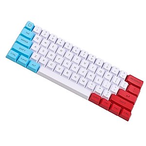 YMDK 61 ANSI Red Blue White Mixed Custom 60 Keycaps OEM Profile Thick PBT Keycap Set Suitable for 61 ANSI MX Switches Mechanical Gaming Keyboard (Top Print)(Only Keycap)