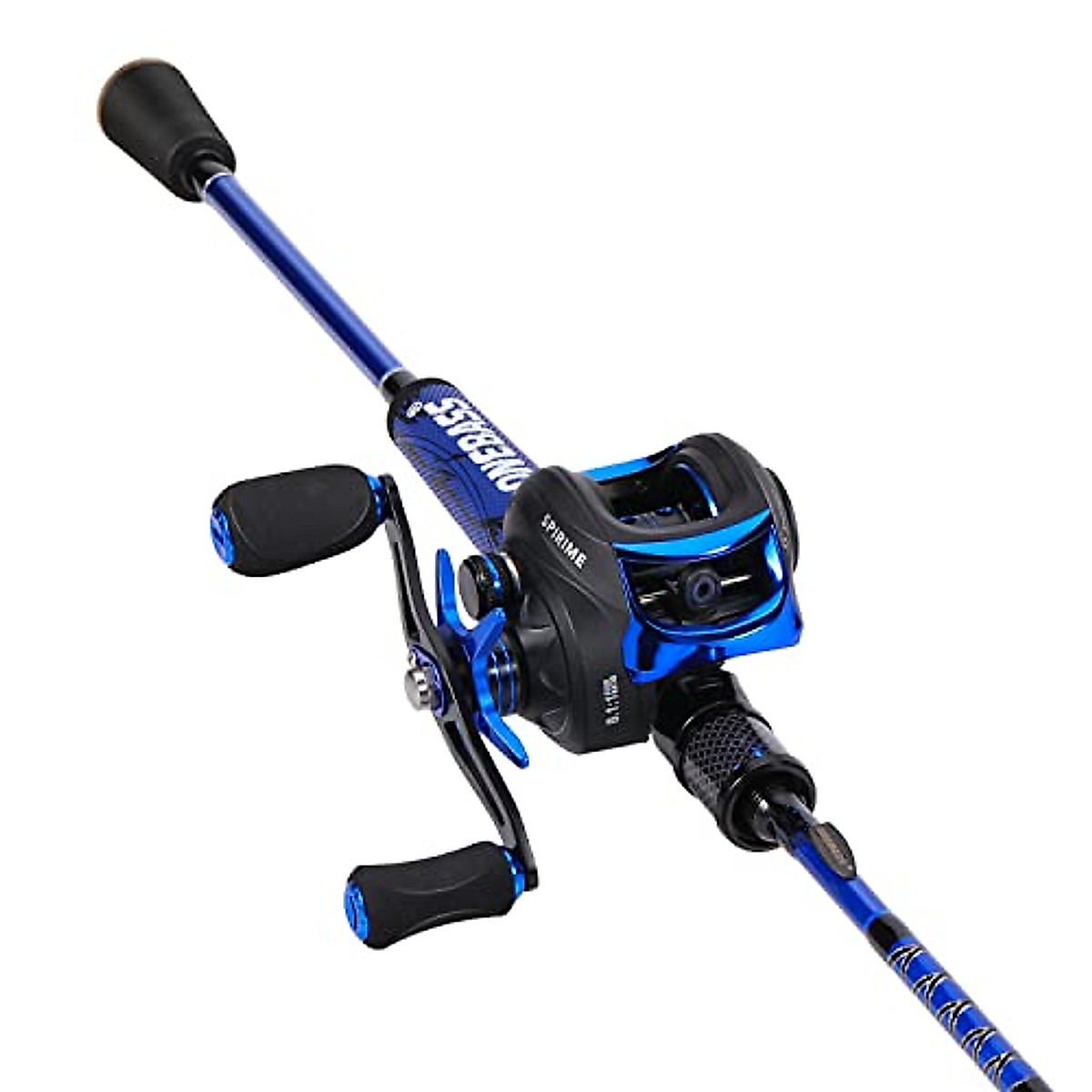 One Bass Fishing Rod Reel Combo, Baitcasting Fishing Pole with Graphite 2Pc Blanks - Blue -Right Handed - 6'