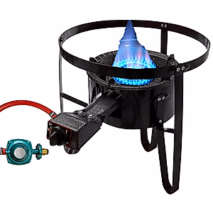 Premium Cast Iron Propane Burner With 19" Tall Stand Combo Cooker Outdoor Stove Portable High Pressure Gas Patio Deep Fry BBQ with Hose & Regulator