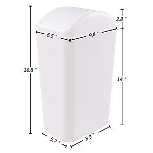 Morcte 3.5 Gallon Plastic Small Garbage Bin with Swing-top Lid, Swing Lid Trash Can, White