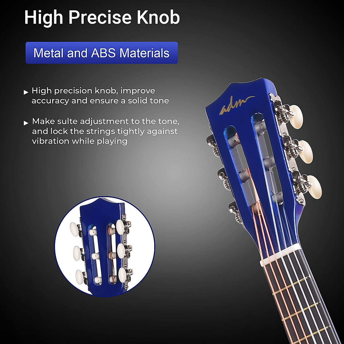 ADM Beginner Acoustic Classical Guitar 30 Inch Nylon Strings Wooden Guitar Bundle Kit for Kid Boy Girl Student Youth Guitarra Online Lessons with Gig Bag, Strap, Tuner, Extra Strings, Picks,Blue