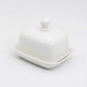 NAGU Small Rectangle Butter Dish with Lid, White Procelain Domed Cheese Dish with Handle Individual Serving Mini Butter Tray, Cute Ceramic Dessert Serving Bowl for Table, Countertop, Refrigerator