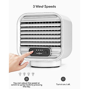 Portable Air Conditioner, 3-in-1 Mini Air Conditioner with 3 Speeds, Built-in 2000mAh Battery and Removable Water Tank, Quiet Personal Air Cooler Easy to Carry for Home Dorm Office Outdoors