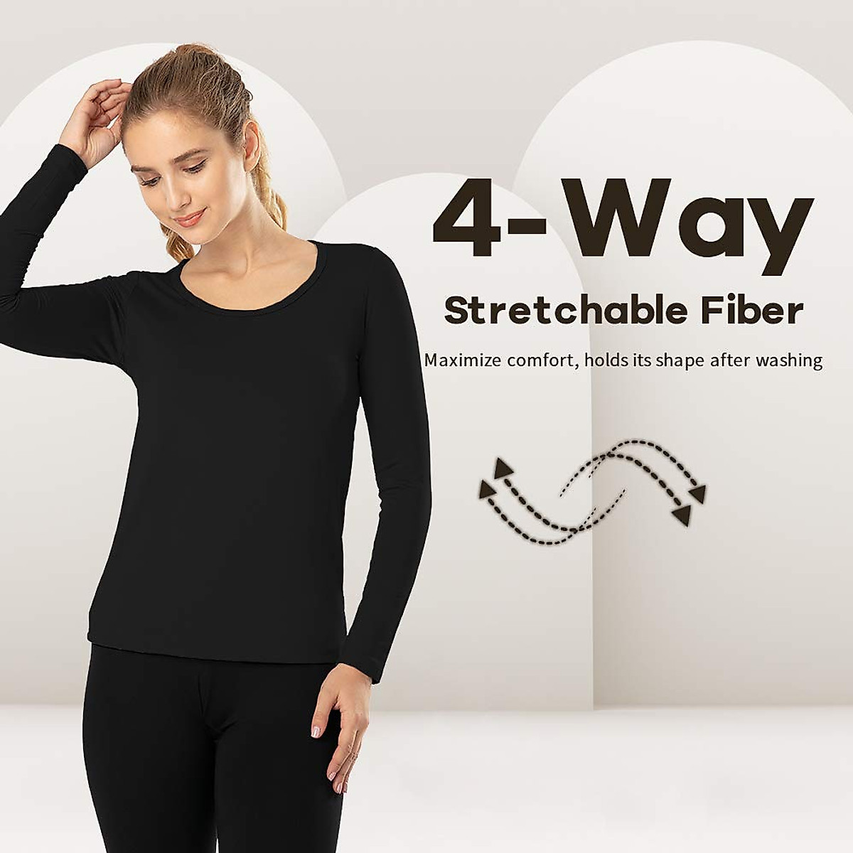 MANCYFIT Womens Thermal Tops Fleece Lined Shirt Long Sleeve Base Layer Scoop Neck Black Medium