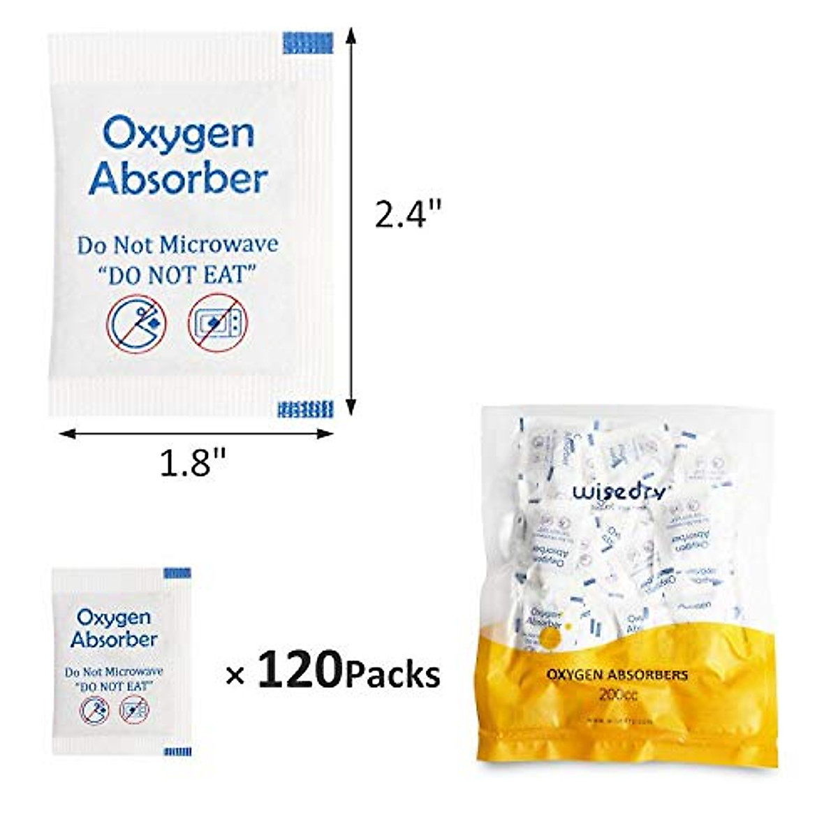 wisedry 120 Packs 200CC Food Grade Oxygen Absorbers Packets for Food Storage, Keep Food Fresh O2 absorbers for Dried Fruit, Vegetables, Rice, Grain, Pasta, Wheat and Oats