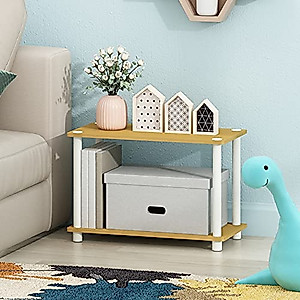 Furinno Turn-N 2-Tier No Tools Tube Shelf/End Table, Single, Beech/White