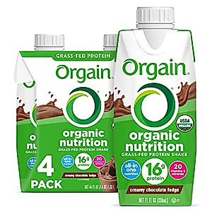 Orgain Organic Nutritional Protein Shake, Creamy Chocolate Fudge - 16g Grass Fed Whey Protein, Meal Replacement, 20 Vitamins & Minerals, Fruits & Vegetables, Gluten Free, Non-GMO, 11 Fl Oz (4 Pack)