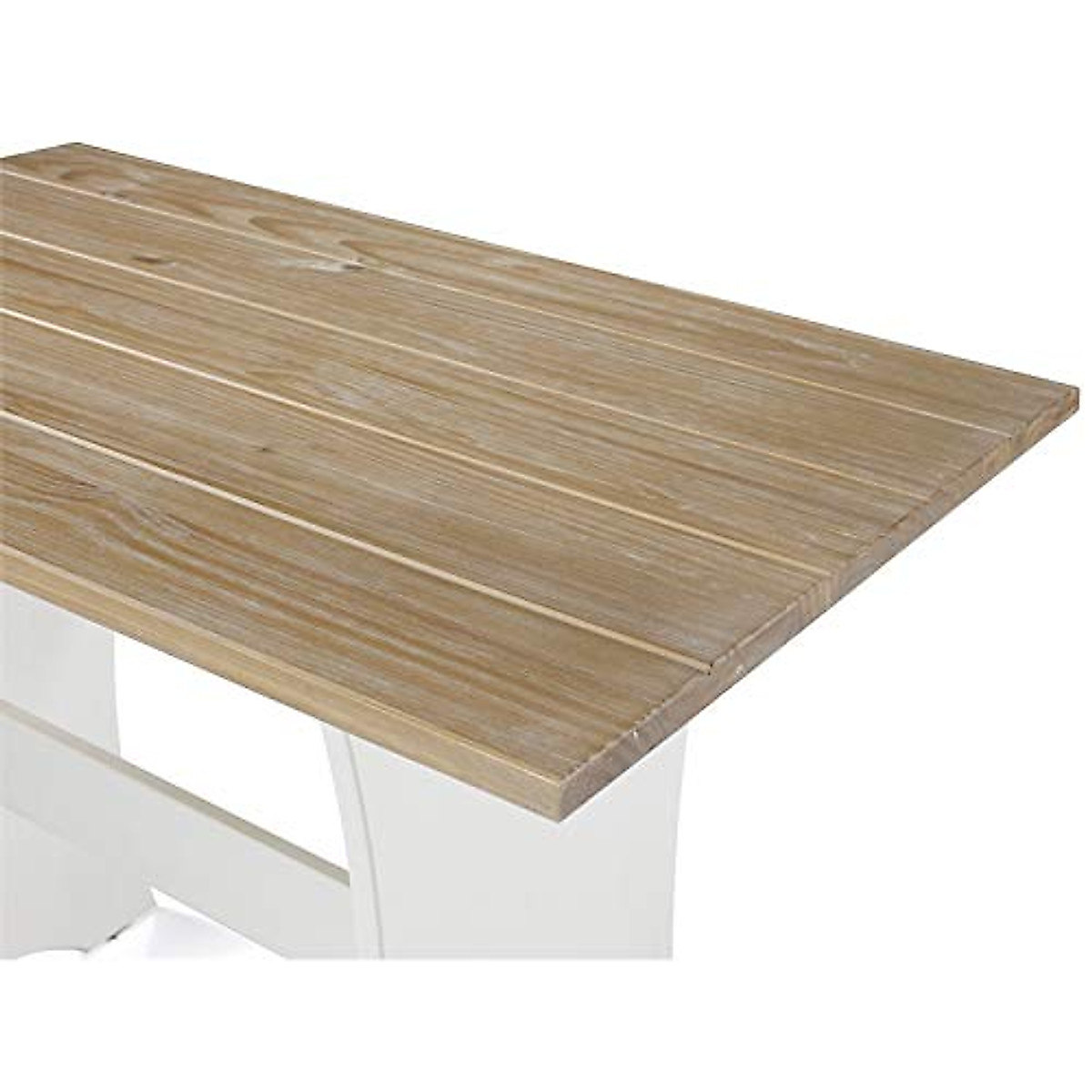 Linon Jackie Pine Wood 3 Piece Patio Conversation Indoor Kitchen Breakfast Table Booth Bench Corner Dining Nook Set in Antique White