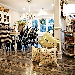 Binfemcy Spring Green Decorative Pillow Covers Waterproof Outdoor Cute Bunny Deer Cushion Cover Farmhouse Easter Pillowcases Fresh Flower for Living Room Couch Patio Garden Sunbrella 18x18 Set of 4