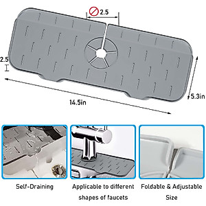 Silicone Faucet Handle Drip Catcher Mat, Kitchen Faucet Sink Splash Guard Catcher Tray, Sink Draining Pad Behind Faucet, Drying Mat Countertop Protection for Kitchen Bathroom