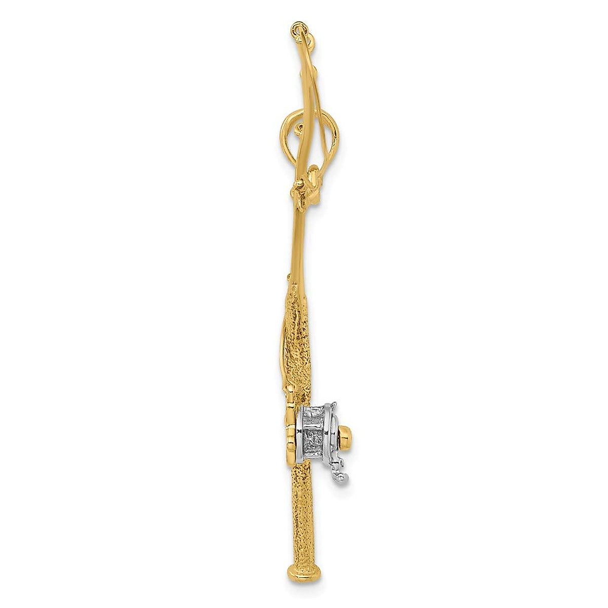 FB Jewels 14k White and Yellow Two Tone Gold 3D Fishing Pole with white Reel Moveable Pendant