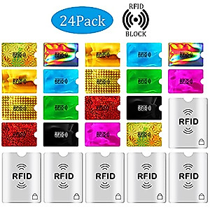 24 Pieces RFID Blocking Sleeves Identity Credit Card Sleeves Set, Including 18 Card Protector RFID Card Holders and 6 Anti Theft Passport Protectors for Women Men (Rich Style)