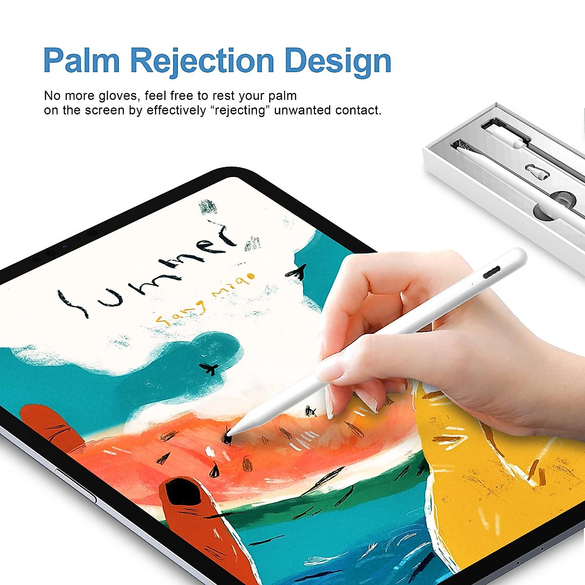 Bluetooth Stylus Pen Fit for iPad Mini 6 5, 6th 5th Generation 2021 8.3" 7.9", A2569 A2568 A2567with Camera Shutter Remote Control, Tilt Sensitive, Battery Level Display, Palm Rejection
