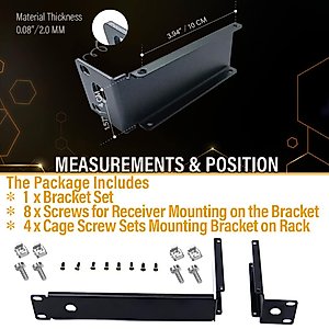 Antenna Distributor Bracket Hardware Kit for Mounting Shuer SLX4 SLXD4 Wireless Microphone Single Receiver on 19'' Audio Rack Case (for 1 Receiver)