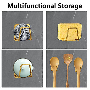 Blueden 2Pcs Adhesive Sponge Holder for Kitchen Sink Essentials,Stainless Steel Dish Sponge Holder for Sink Soap Sponge Holder,Rustproof and Waterproof, Quick Drying, Minimal Size Save Sink Space,Gold