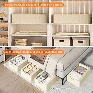 GRSQYS Under Bed Storage Bins with Metal Frame, Shoe Organizer for Closet with Large Clear Windw,Foldable Stackable Linen Fabric Clothes Organizer Bins (Beige, 23.6(L) x13(W) x6(H) inch)
