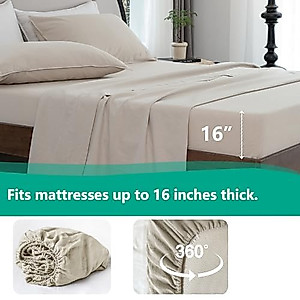 Talasily Linen Sheets Queen Linen Bed Sheet, 4 Piece Breathable Linen Cotton Sheets Queen Size Set, Linen Cotton Blend Sheets for All Seasons- Deep Pockets, Easy-Fit, (Queen, Beige)