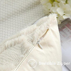 decorUhome Decorative Throw Pillow Covers 18x18, Soft Plush Faux Wool Couch Pillow Covers Set of 2, Beige