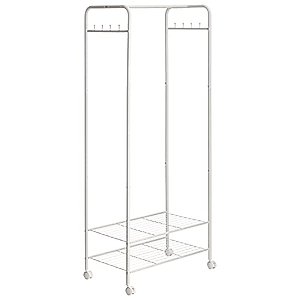 DOEWORKS Metal Garment Wire Rack With 2 Tier Storage Shelves for Large Capacity, Freestanding Clothes Hanger Storage Rolling Rack for Home, White