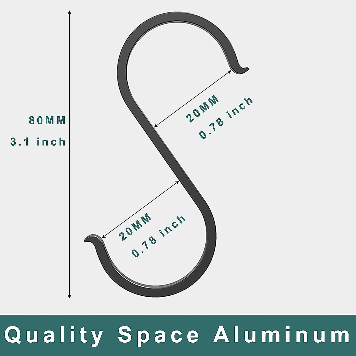 15Pcs S Shaped Hooks Matte Finish S Hooks Aluminum Heavy Duty S Hooks for Hanging Plants Coffee Cups Pots and Pans Clothes in Kitchen Bathroom Workshop Garden, Matte Black