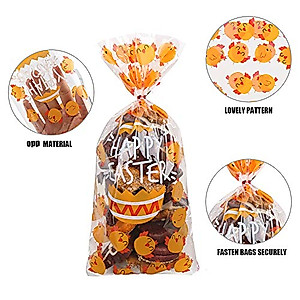 CCINEE 120PCS Easter Treat Bags,Cellophane Cookie Bags with Twist Ties Egg Bunny Candy Bags for Kids Easter Party Supply