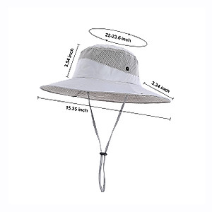 Koreshion Mens Womens Sun Hat Wide Brim Breathable Mesh UPF 50+ Bucket Hat Waterproof Fishing Hat Quick-drying Safari Hat Foldable Boonie Cap Outdoor Sun Protection Cap Light Gray