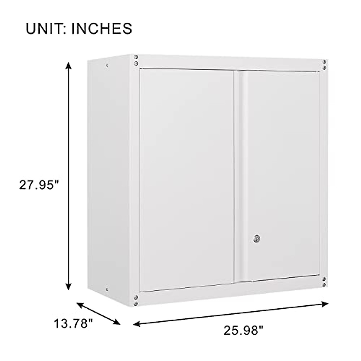 GREATMEET Metal Storage Cabinet with Lock and Doors,Steel Garage Wall Storage Cabinet,Garage Upper Cabinet,Wall Mounted Metal Cabinet for Garage, White