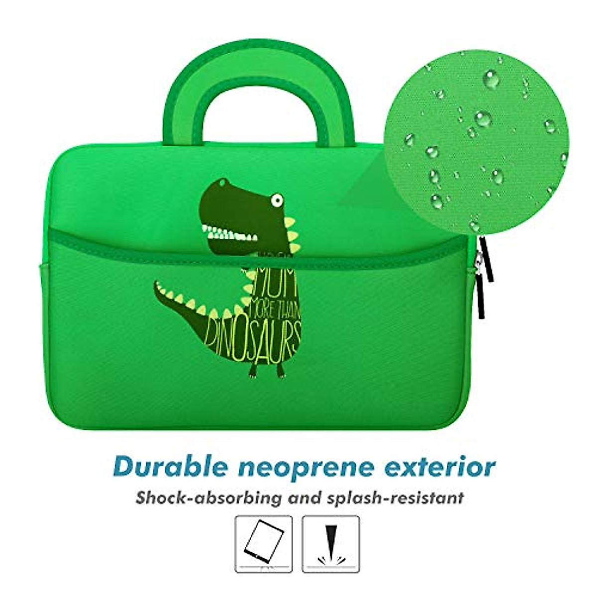 MoKo Fire HD 10 Inch Kids Tablet Sleeve Case Bag, [Shock-Proof] Zipper Handle Pouch Portable Neoprene Case Cover fits Fire HD 10 Plus 2021, Fire HD 10 Kids & Pro 2021 - Dinosaur Green