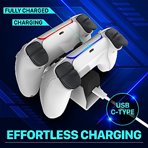 Fosmon Dual 2 Charger Station Compatible with Sony-PS5-Playstation 5 Dualsense Controllers, (Place and Charge) 3 Hours Fast Charging Dock with Intelligent Chip Overcurrent Over-Heating Protection