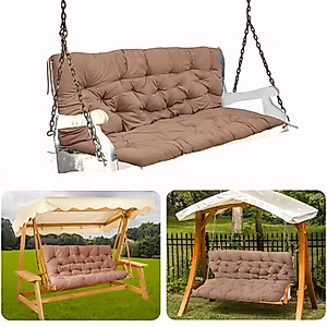 MZZDJJQ Porch Swing Cushions, Swing Cushions for Outdoor Furniture with 8 Ties, Thickened Swing Cushion 2-3 Seats with Backrest, Suitable for Porch, Patio, Garden (Khaki, 60 x 40)