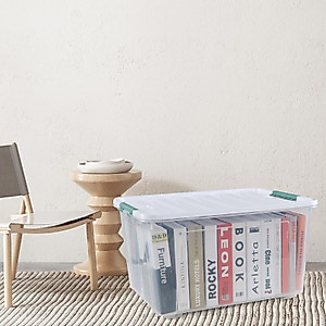 Qskely 80 L Large Clear View Plastic Storage Bin with Lid and Secure Latching Buckles, 4-Pack Wheeled Clear Storage Boxes