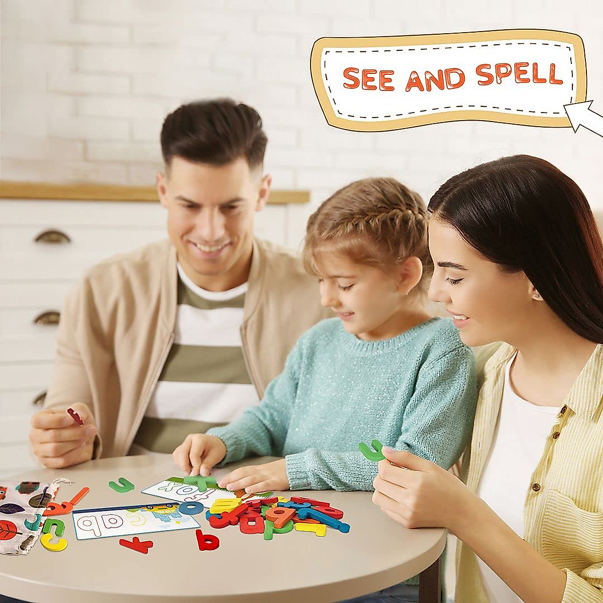 SpringFlower See & Spell Matching Letter Game for Preschool Kindergarten Kids,Learning Educational Toy,Toddler Learning Activities,CVC Word Builders for 3 4 5 6 Years Old Boys and Girls,80Pcs