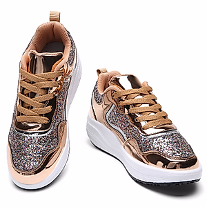 kkdom Women's Walking Shoes Glitter Comfort Lightweight Wedge Platform Athletic Tennis Sneakers Gold US Size 10
