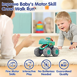 BABYFUNY 3 Pack Cars Toys for 1 Year Old Boy - Baby Monster Trucks Toy Cars for 2 Year Old Boys Dinosaur Toddler Trucks Toys, Pull Back Cars 1 2 3 Year Old Boy Gifts