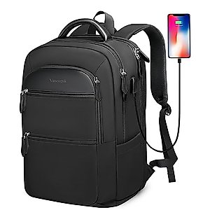 17 Inch Laptop Backpack for Men, TSA Approved Large Computer Backpack with USB Charging Port, Water Resistant Travel Business Backpack for Women, Anti Theft Carry on Daypack College Office Bag, Black