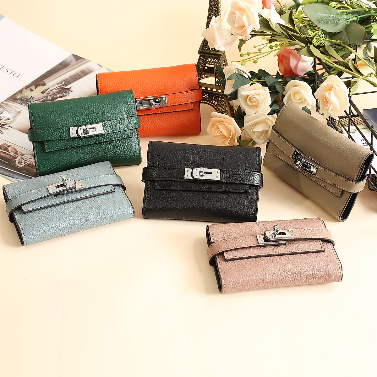 ENYISDAN Women's Long Leather Wallet Button Wallet for Women Fashion Personality Clutch Trifold Ladies Credit Card Holder (pink)