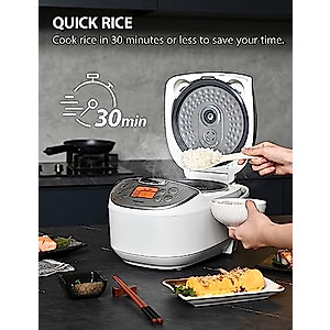 Toshiba Rice Cooker 6 Cup Uncooked – Japanese Rice Cooker with Fuzzy Logic Technology, 7 Cooking Functions, Digital Display, 2 Delay Timers and Auto Keep Warm, Non-Stick Inner Pot, White