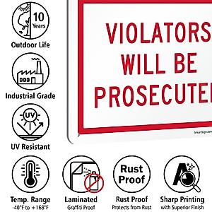 SmartSign 14 x 10 inch “No Trespassing After Hours, Violators Prosecuted” Metal Sign, 40 mil Laminated Rustproof Aluminum, Red and White, Made in USA