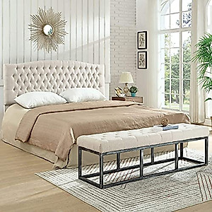 24KF Linen Upholstered Tufted Button King Headboard and Comfortable Fashional Padded King/California King Size headboard - Ivory