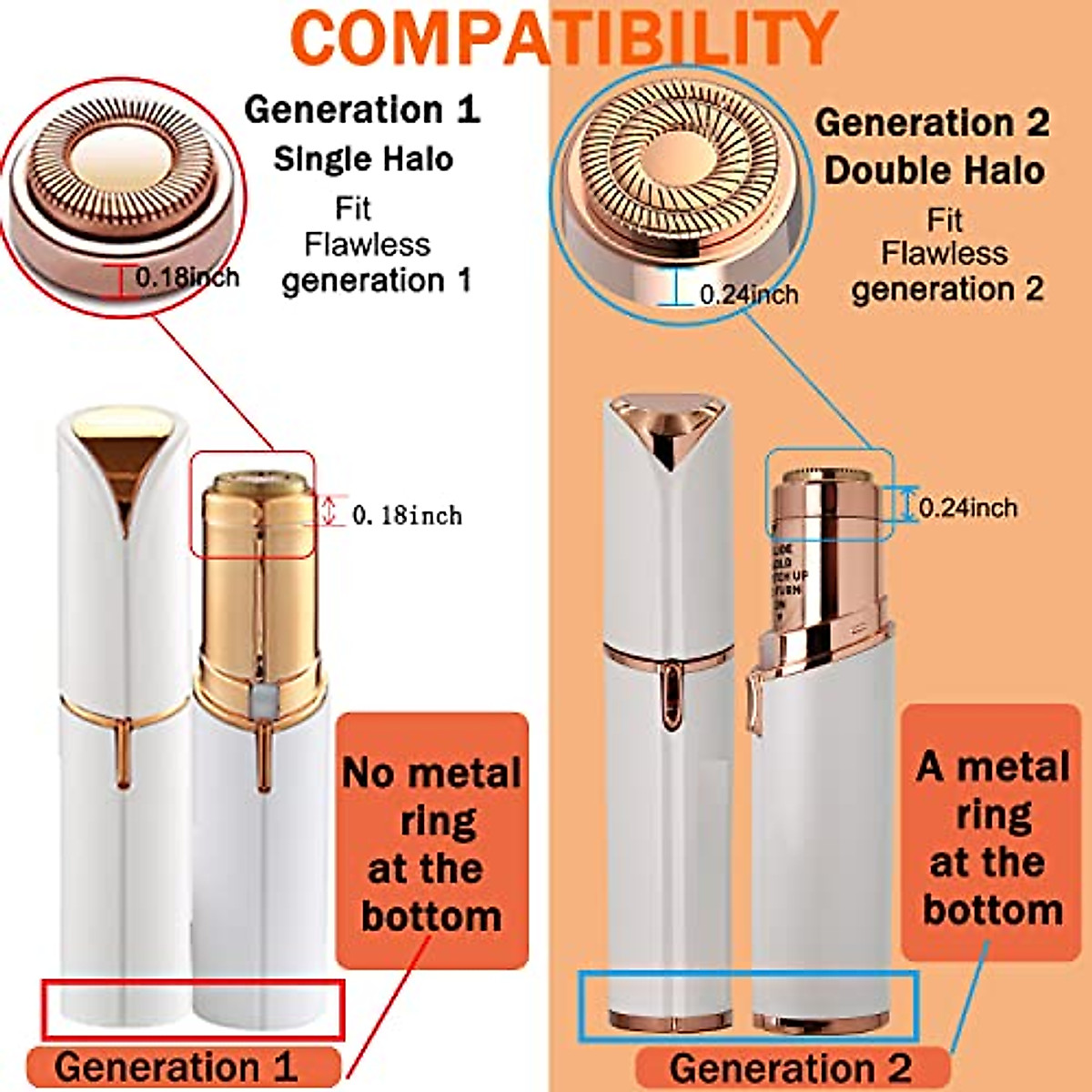 Dealswin Facial Hair Remover Replacement Heads：Compatible with Gen 1 Finishing Touch Flawless Facial Hair Removal Tool Women, As Seen On TV 18K Gold-Plated Rose Gold 4 Count, Generation 1 Single Halo