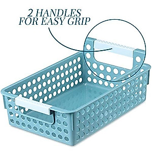 7 Pieces Classroom Paper Trays, Turn in Trays Classroom Colorful Paper Organizer Baskets Plastic Crayon Pencil Storage Bins Shelf Bins with Handles for Classroom Home Office School